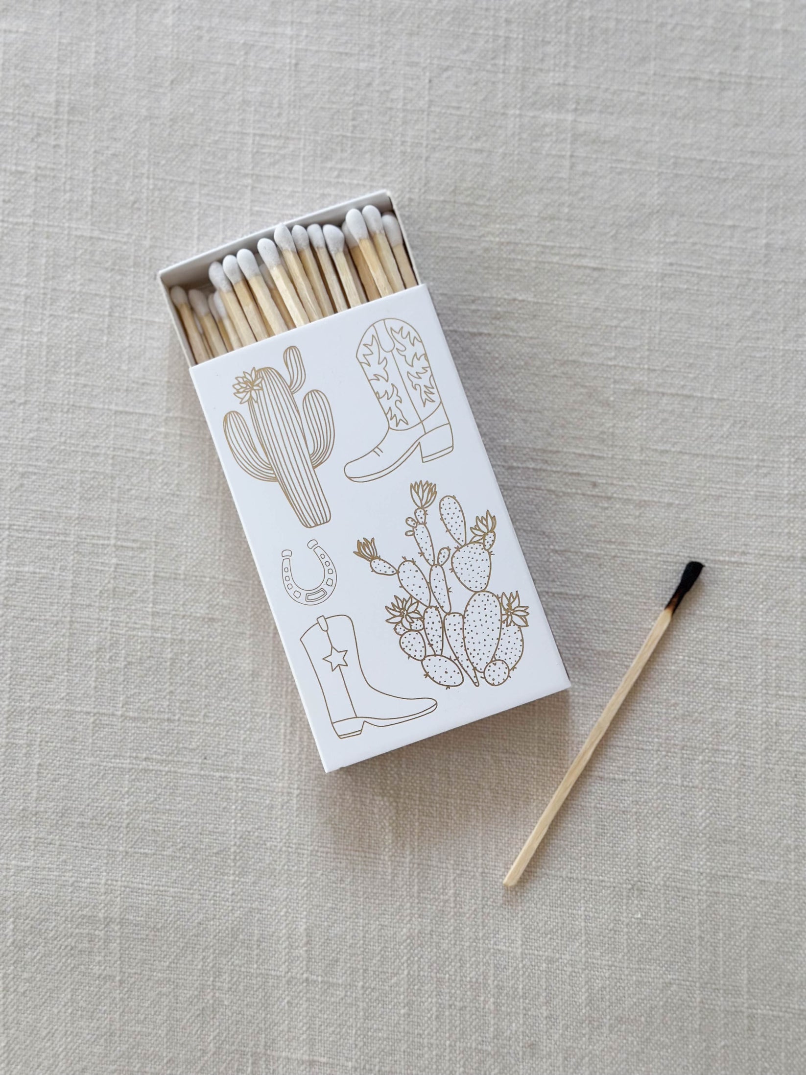 White Cowboy Boot & Cactus Matches – Stable Style